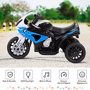 HONEY JOY Kids Motorcycle, Licensed BMW 6V Battery Powered Ride On Motorcycle w/LED Headlights, Music, Pedal, Spring Suspension, 3 Wheels Electric Motorcycle for Kids, Gift for Boys Girls(Blue)