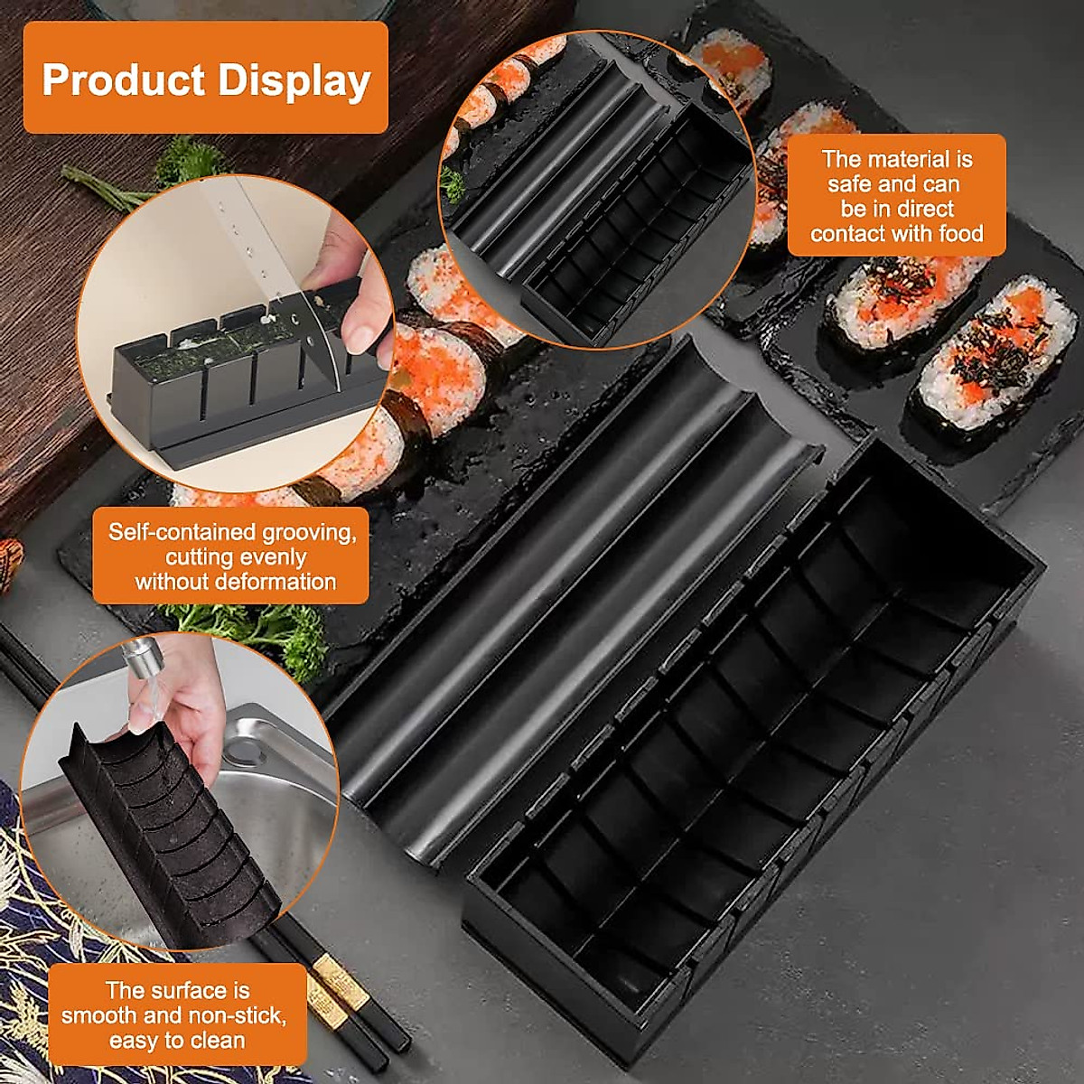 Eoneka Sushi Making kit for Beginners, DIY Sushi Maker Kit Food Grade Sushi Make Set Reusable Rice Roller Mold Sushi Starter Set Sushi Knife Fork Spatula Home Sushi Tool