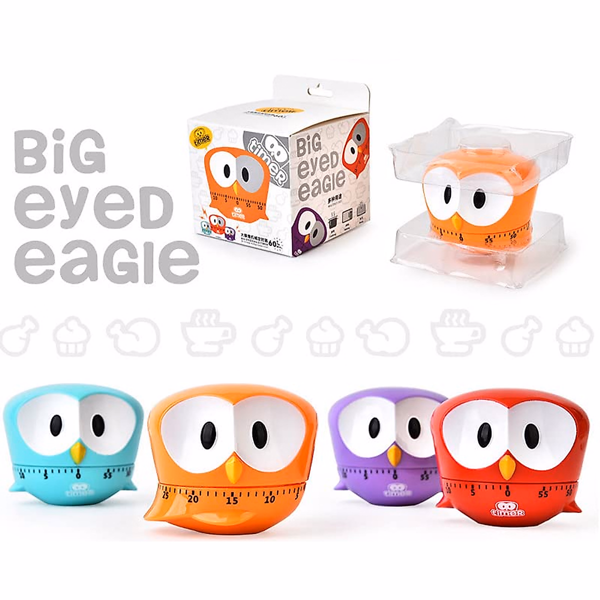 Blue Sky Big-Eyed Eagle Manually Mechanical Kitchen Timer, Clock Cooking, Pomodoro Alarm, Baking Reminder, Timer for Kids, Stopwatch, Hourglass, Wind Up 60 Minutes. Alarm Clock, Kids Cookingx