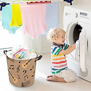 Guitars and Note Large Laundry Basket Hamper Bag Washing with Handles for College Dorm Portable