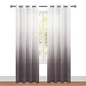 Hiasan Ombre Sheer Curtains 84 Inches Long - Faux Linen Decorative Voile Grommet Window Curtains for Bedroom and Living Room, Light Brown, 2 Drape Panels