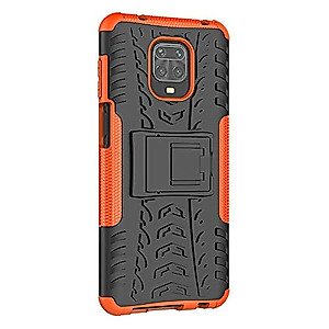 ISADENSER Phone Case for Redmi Note 9 Pro, Redmi Note 9 Pro Max Case Slim Heavy Duty with Kickstand Dual Layer Drop Protection Shockproof Hard Phone Case for Redmi Note 9 Pro Max . Hyun Orange