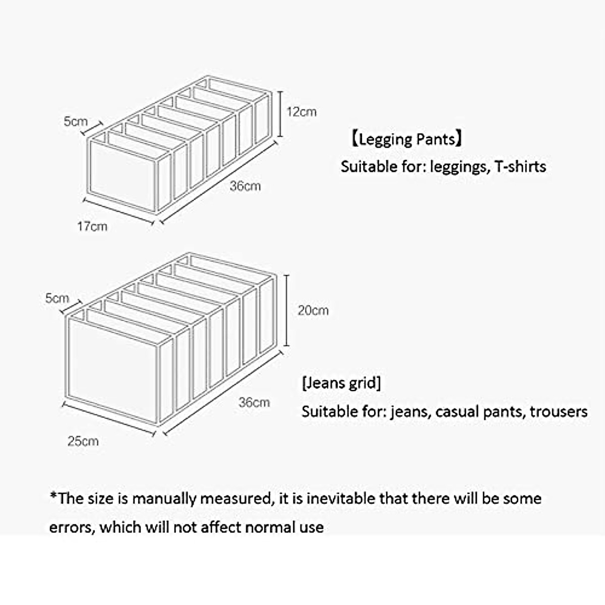 funluck Drawer Organizer for Clothes Jeans Compartment Storage Box Wardrobe Closet Organizers Storage Baskets Foldable Easy to Clean Save Space Clothes Drawer Mesh for Bedroom (2Gy,7grids-M)