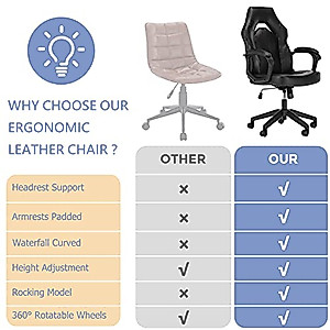 Office Chair, Ergonomic High Back Computer Chair Height Adjustable Desk Chair Faux PU Leather Chair with Armrest Padded and Lumbar Support, Black