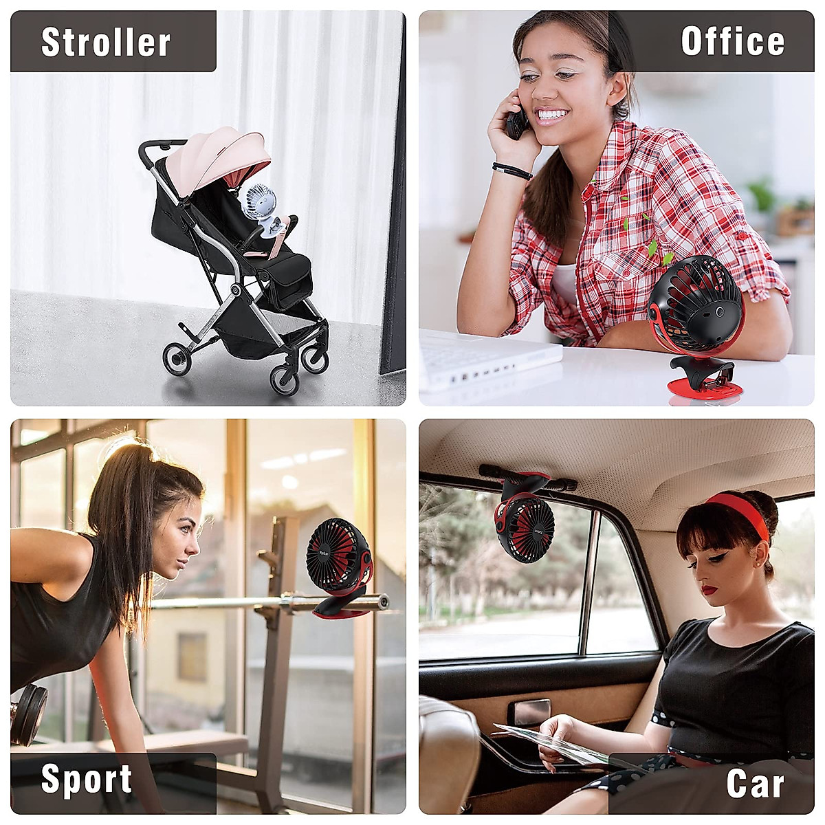 Yoobao Stroller Fan, Clip on Fan Personal Fan 6400mAh Battery Powered Fan Baby Fan Mini Portable Fan 4 Speed Rechargeable Fan Small Desk Fan 32 Hours for Car Seat Bedroom Office - Black