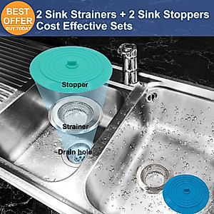 V-TOP 2 Pack Tub Stopper + 4 Pack Sink Strainer Stopper Kit