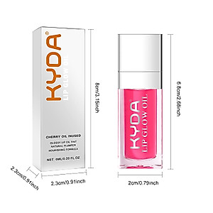 KYDA Hydrating Lip Glow Oil, Moisturizing Lip Oil, Glossy Transparent Plumping Lip Gloss, Tinted Lip Oil for Lip Care and Dry Lips-Cherry