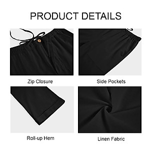 Gafeng Mens Linen Pants Yoga Beach Loose Fit Casual Summer Elastic Waist Drawstring Baggy Trousers with Pockets Black