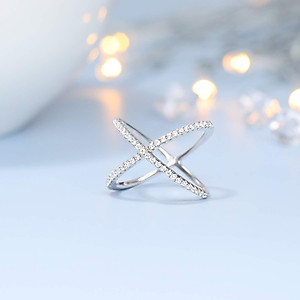 SOMEN TUNGSTEN 925 Sterling Silver Criss Cross Rings CZ Eternity Engagement Wedding Band Size 8