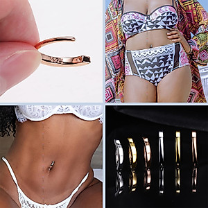 PunkTracker 14G S925 Sterling Silver Belly Button Ring Clip On Navel Belly Rings Minimalism Bar Stripe Belly Piercing