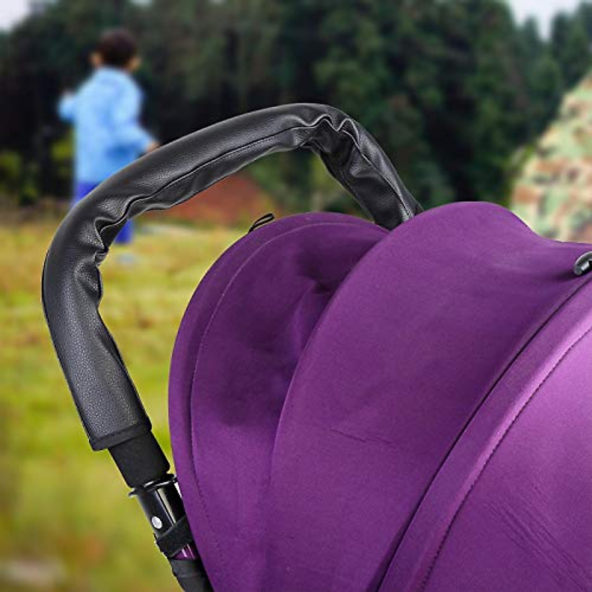 Pssopp Black PU Leather Waterproof Stroller Handlebar Cover, Universal Fit, Stroller Cover