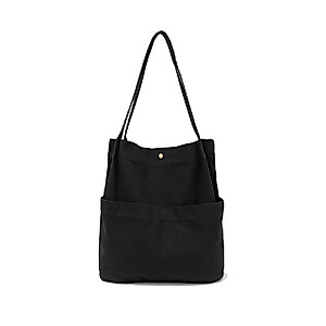 Jeelow Washed Canvas Market Tote Handbag Shoulder Bucket Bag Purse With Pockets For Men & Women