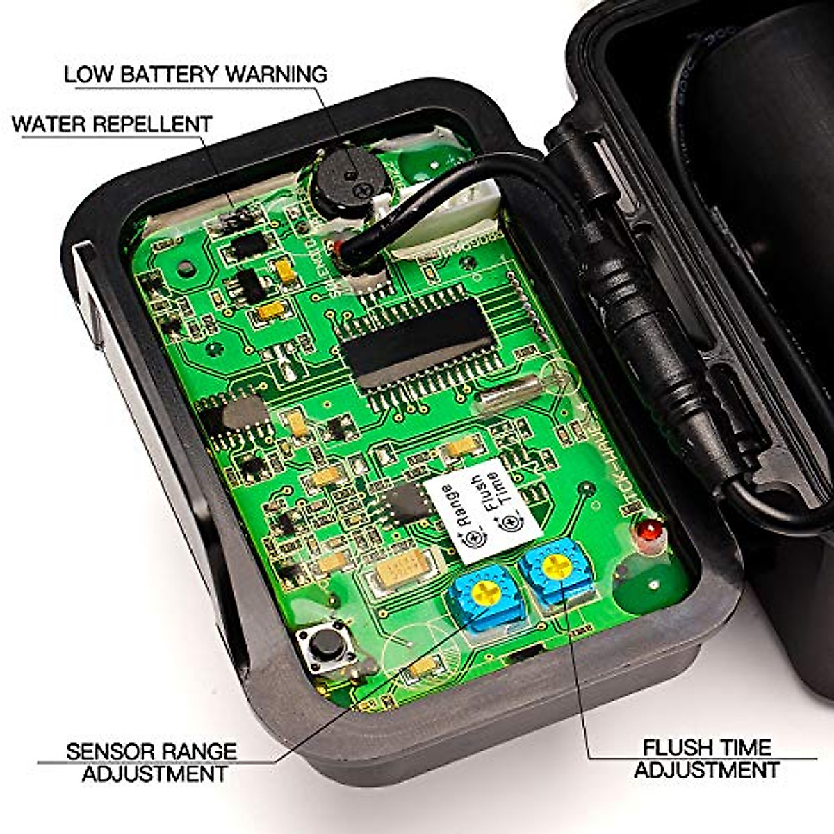 Techo Touchless Toilet Flush Kit with 8” Sensor Range, Adjustable Sensor Range and Flush Time, Automatic Motion Sensor Powered by Batteries