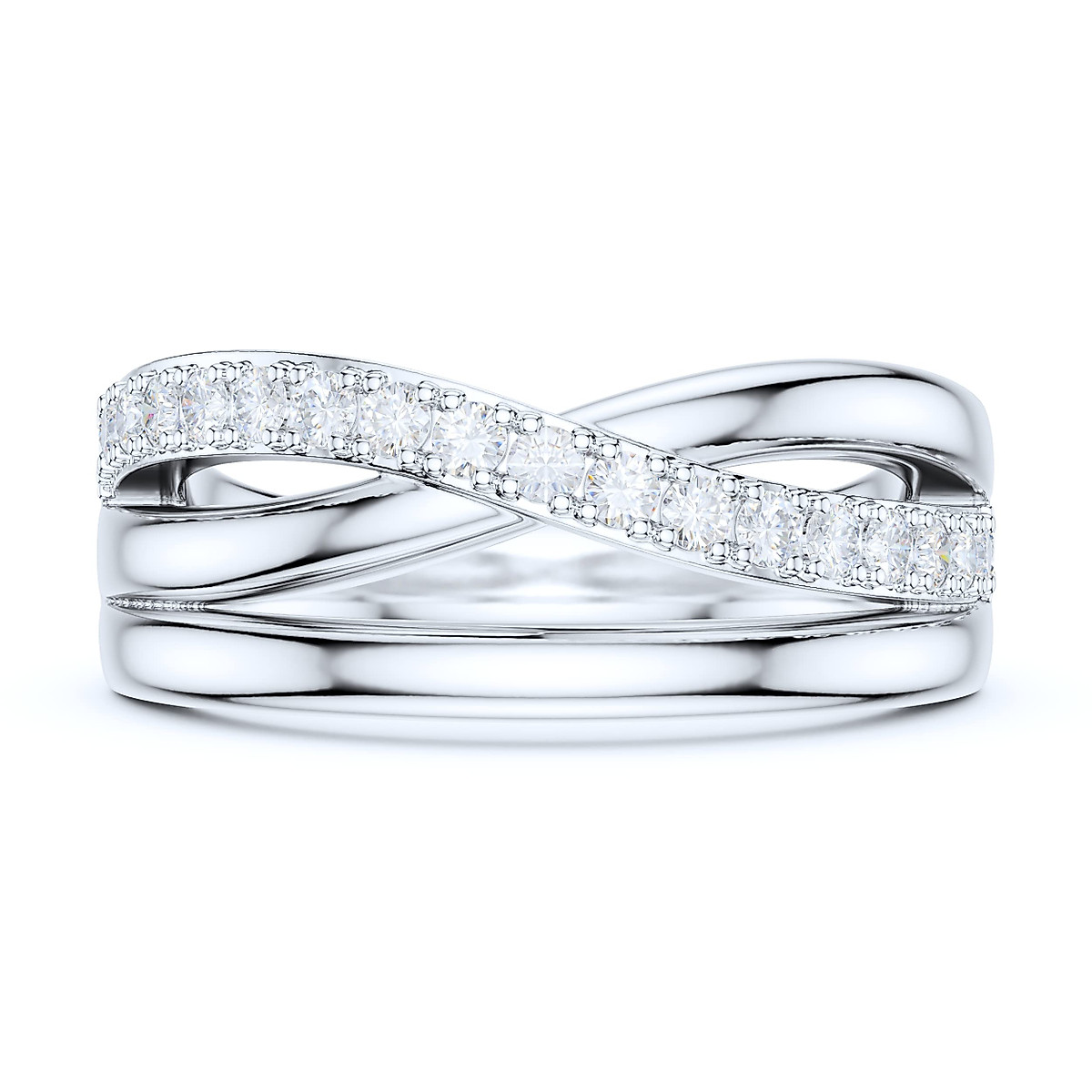 PRSTANI 7.5mm Wide Sterling Silver Criss Cross Round Brilliant Cut Genuine Moissanites Wedding Ring (7)