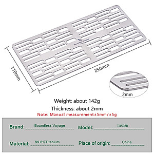 Outdoor Camping Hiking Titanium Charcoal BBQ Grill Plate Ultralight Baking Cooling Rack Heavy Duty Dining Cooking Roasting Kitchen Utensils Ti1598B