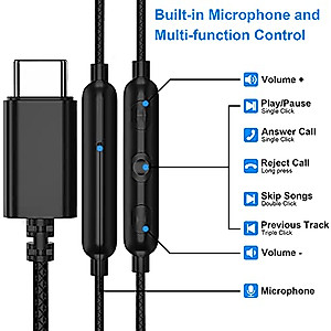 USB C Headphones with Mic for iPad Air 2024 Samsung S24 Ultra S23 S22 A55 A35 iPhone 15 Pro Max, USB Type C Wired Earbuds In-ear Headset for OnePlus Open 12 11 9 Galaxy Z Fold 5 Google Pixel 8 Pro 7 6