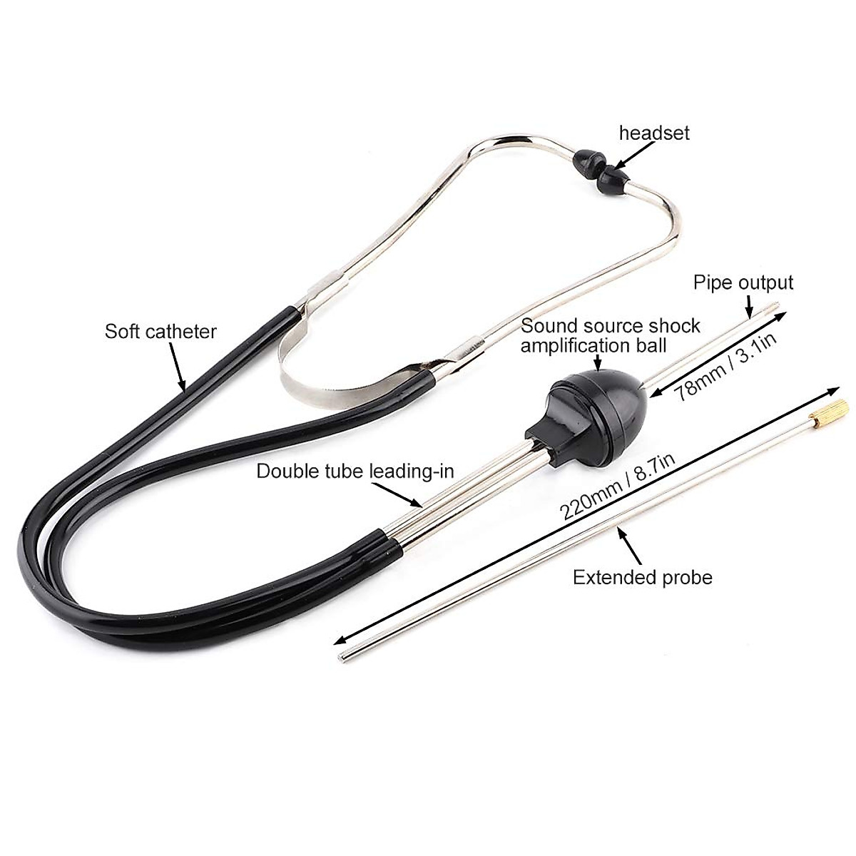 Stainless Steel Mechanics Cylinder Stethoscope Set, Car Engine Diagnostic Tool Hearing Tool Mechanical Internal Detector