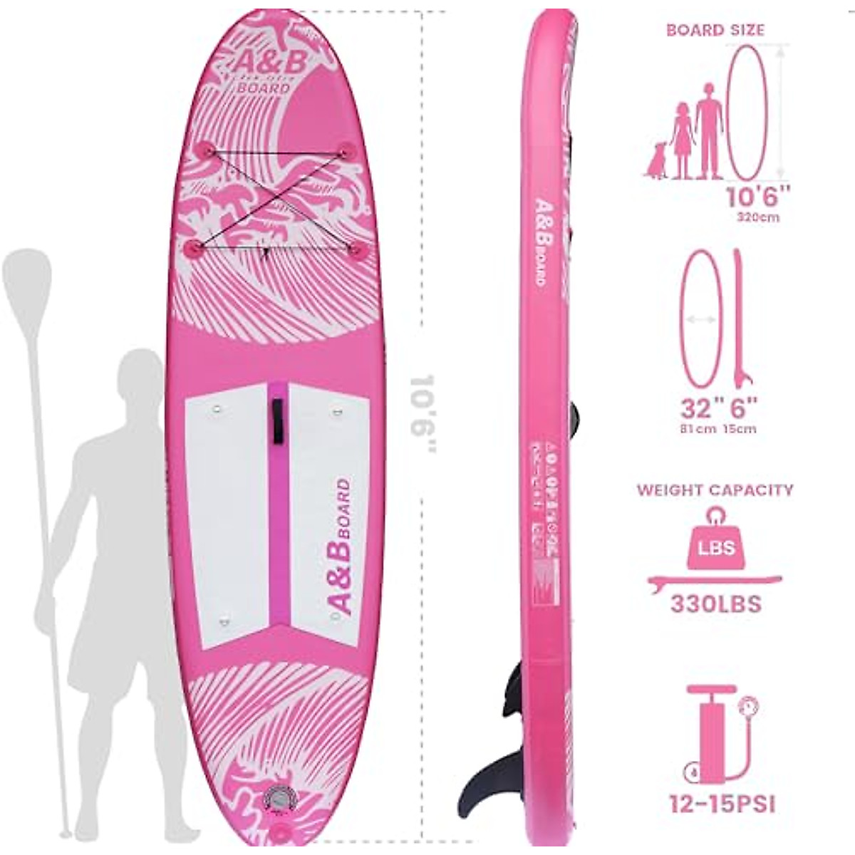 A&BBOARD Pink Stand Up Paddleboard, 10ft/11ft Pink Paddle Boards for Adults with Premium SUP Accessories & Backpack, Dual Action Pump, Wide Stance, Non-Slip Deck for Beginners & Experts