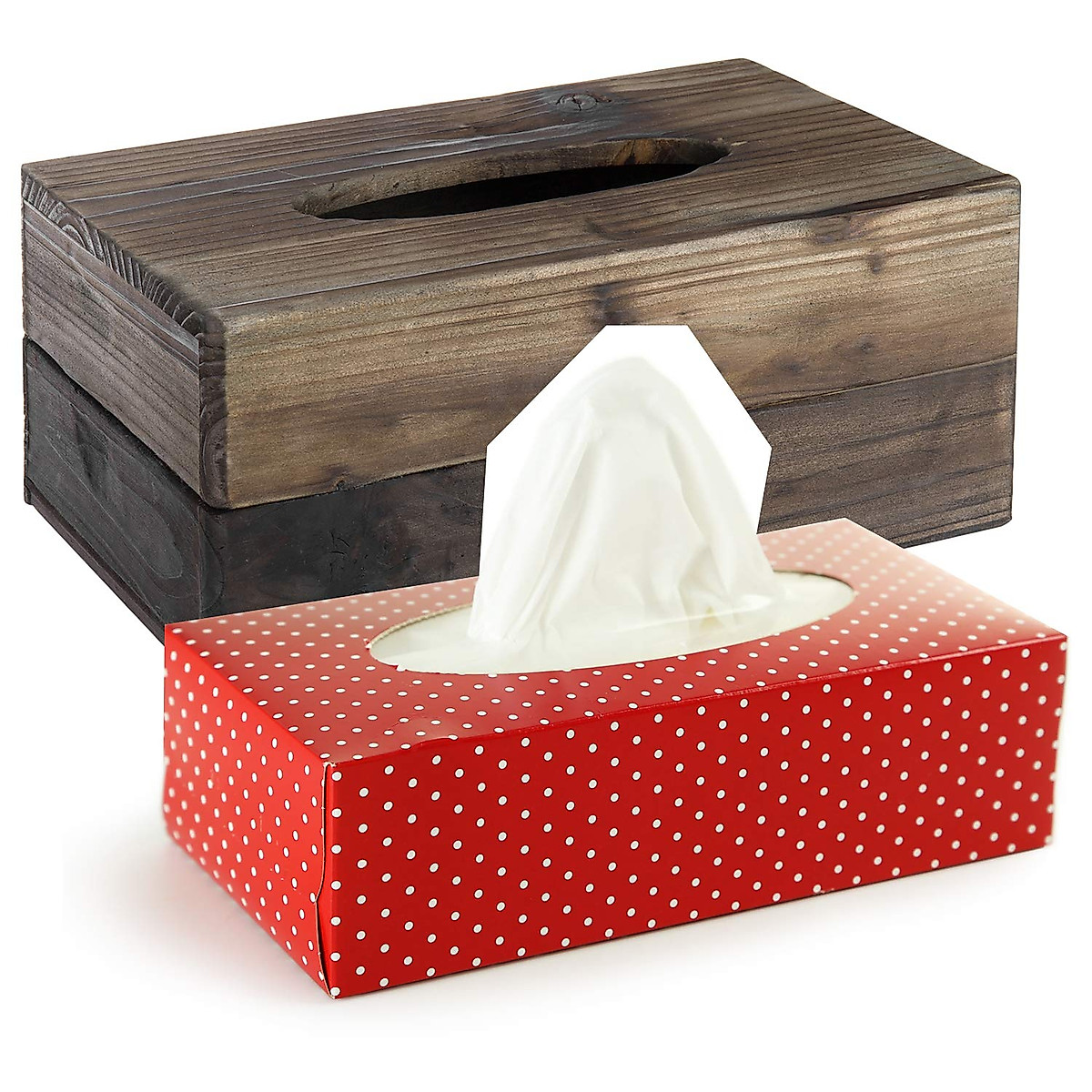 MyGift Rustic Dark Torched Wood Rectangular Tissue Box Holder Cover, Bathroom Facial Tissue Box Cover with Easy Refill Slide Out Bottom