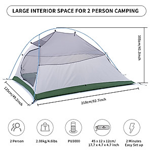 Naturehike Cloud-Up 2 Person Tent Lightweight Backpacking Tent with Footprint - Free Standing Ultralight Camping Hiking Backpack Tents Two Person Tent