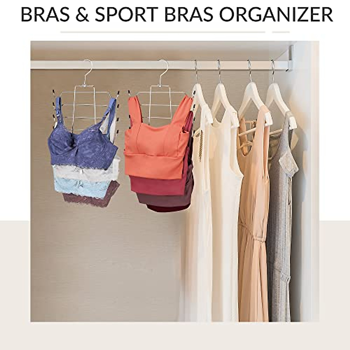 Bra Hanger, Tank Top Hanger Organizer for Closet, 4 Storage Capacity Top Swivel Hook Clothes Wrinkle-Free, ZEDODIER Hanging Space Saving Hanger Bra Holder Camisole Storage