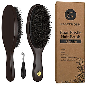 Hair Brush for Men and Women - Premium Boar Hairbrush with Detangling Nylon Pins for Optimally Getting Natural Oils Throughout All Hairs and Stimulating Scalp for Soft Hair - Stylist Recommend