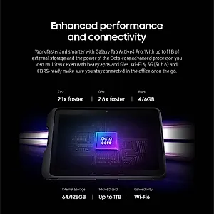SAMSUNG Galaxy TabActive4 Pro 10.1” 64GB Wi-Fi Android Work Tablet, LTE Unlocked, 4GB RAM, Rugged Design, Sensitive Touchscreen, Long-Battery Life-for Workers, SM-T630NZKAN20, Black