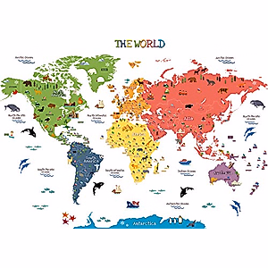 HomeEvolution Kids Educational Removable World Map Peel and Stick Large Wall Decals Stickers for Children Nursery Bedroom Living Room…