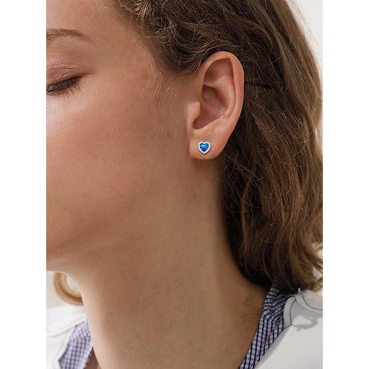 ChicSilver Women March Birthstone Jewelry 925 Sterling Silver Heart Blue Aquamarine Stud Halo Earrings 7mm Birth Stone Hypoallergenic Earrings for Women
