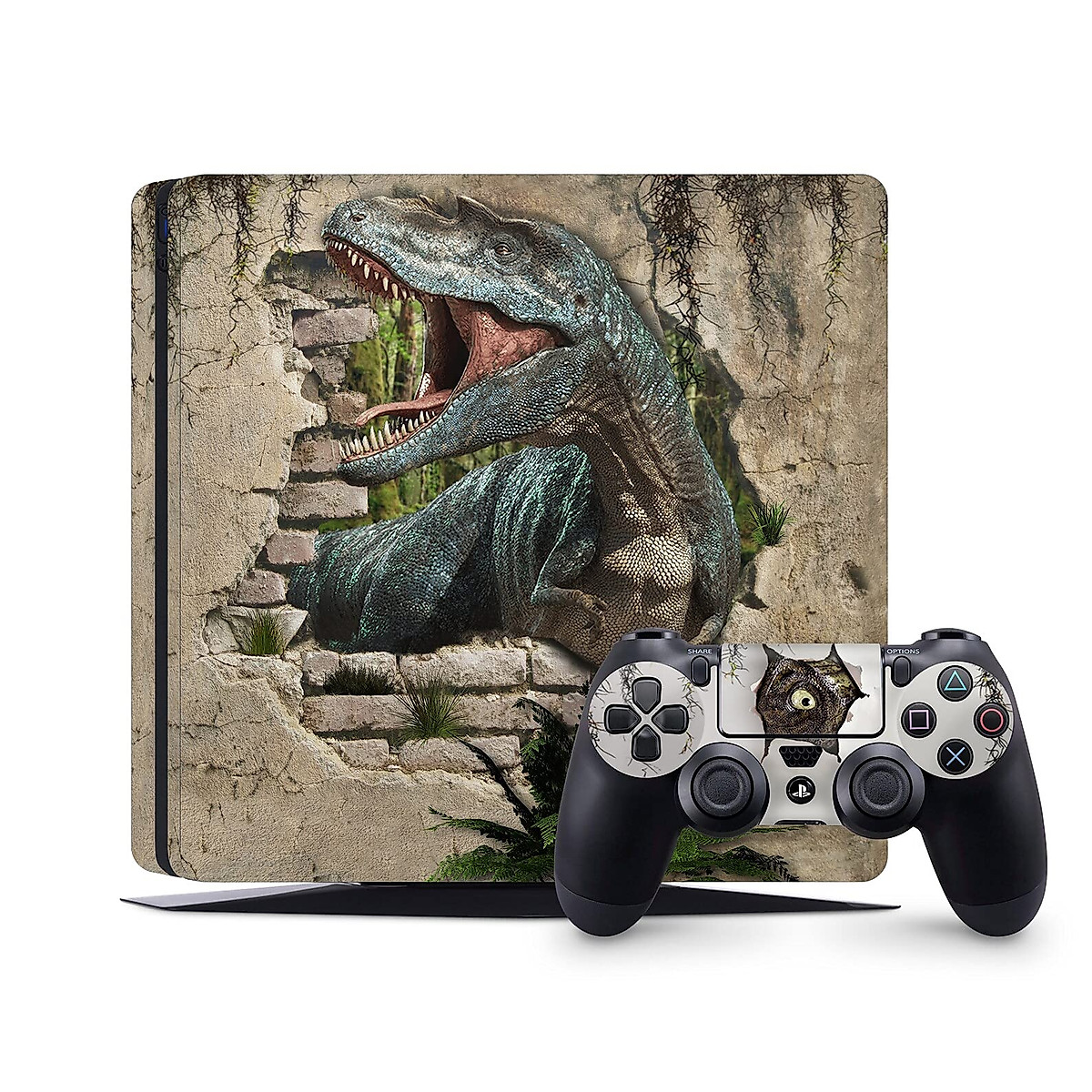 ZOOMHITSKINS Compatible with PS4 Slim Skin, Dinosaur T rex World Prehistory Reptile, Durable & Fit, 3M Vinyl, Made in The USA