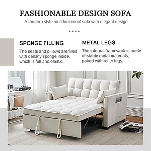 ECHINGLE 54.8'' Sleeper Sofa Bed 3-in-1 Convertible Couch with Pullout Bed, Reclining Backrest, Storage Pockets – Modern Space Lounge Furniture for Living Room, Includes Toss Pillows,Beige