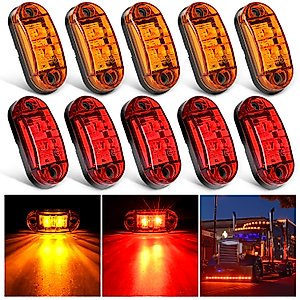 Nilight 2.5Inch Oval Side Marker Light 10PCS 2 Diode LED Trailer Fender Light Clearance Light Waterproof Surface Mounted for 10-30V Truck Camper Boat Lorry