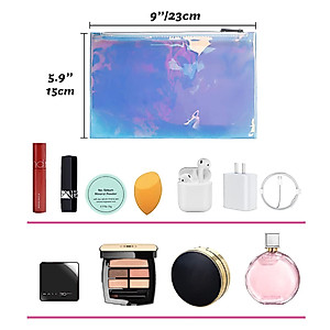besharppin Holographic Cosmetic Bags, 3pcs Iridescent Makeup Pouches with Zipper for Home Office Purse Diaper Bag
