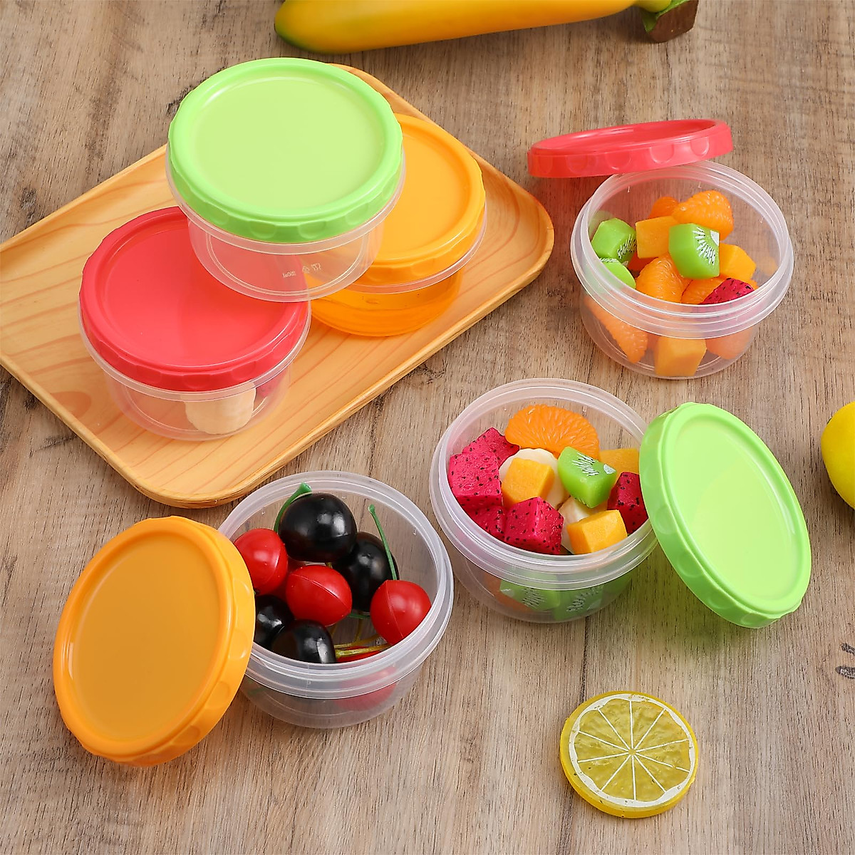 12 Pack 8oz Small Containers with Lids, Reusable Plastic Dressing Containers for Snack and Puree Salad Dressing Container to Go Deli Containers Freezer Condiment Containers Dishwasher Safe BPA Free