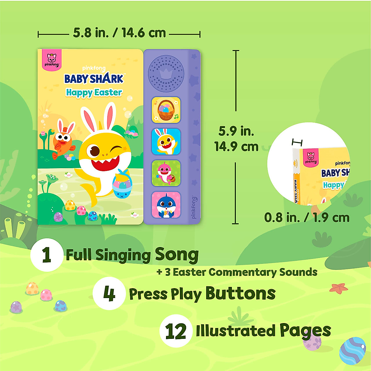 Baby Shark Happy Easter 4 Button Sound Book, Baby Shark Children's Easter Books, Interactive Learning Books For Toddlers, Learning & Education Toys, Baby Shark Seasonal Gifts For Babies