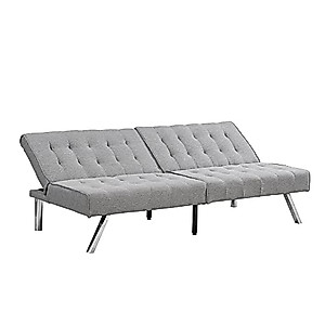 Convertible Sofa Bed, Futon Sofa Bed with Stainless Leg, Convertible Sleeper Sofa for Compact Living Space, Apartment, Dorm, Studio, Office, Gray