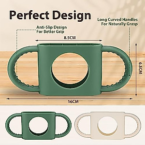Wide Neck Bottle Handles for Dr Brown, 2 Pack Baby Bottle Holder 100% Silicone, BPA Free, Dishwasher Safe, Baby Grasp Teaching, Hands Free Feeding, White and Green
