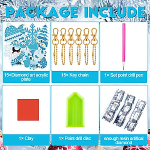 Yuxung 15 Pcs Christmas Diamond DIY Keychain 5D DIY Xmas Diamond Art Kit Hanging Decor Ornament Double Side Diamond Art Christmas Ornament for Art Christmas Craft(Cute)