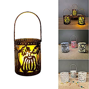 sakalaexp Halloween Hollow Wrought Iron Candle Holder Small Lantern Led Decoration Table Lamp Lights Indoor Outdoor Home Garden Hanging Lantern Weddings Party Halloween Thanksgiving Decor