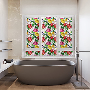 DKTIE Flower Series Stained Glass Window Film with Installation Kit, Decorative Window Privacy Film Sun Blocking Heat Control Static Cling Window Film Frosted Glass Film (A, 17.7 x 78.7 Inch)