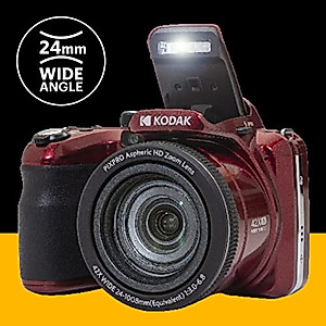 KODAK PIXPRO Astro Zoom AZ425-RD 20MP Digital Camera with 42X Optical Zoom 24mm Wide Angle 1080P Full HD Video Optical Image Stabilization Li-Ion Battery and 3" LCD (Red)