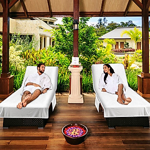 Ruikyhom Lounge Chair Towel Cover, Beach Chair Cover with Pockets, Chaise Lounge Cover for Pool Beach Garden Courtyard and Trips, 85 x30 in Soft Absorbent Pool Chair Cover, White