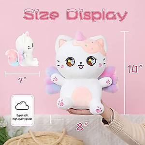 AIXINI Cute Caticorn Plush Stuffed Unicorn Cat Animal Plushie 10" Soft Toy with Rainbow Wings for Girls