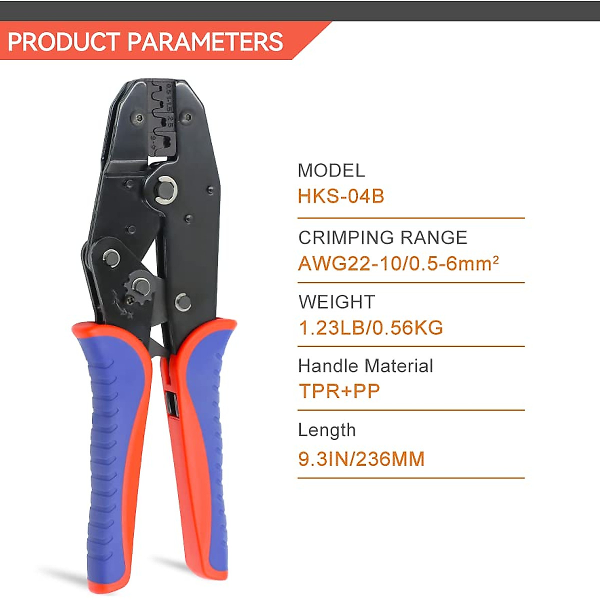 HKS Crimping Tool For Non-Insulated Open Barrel Terminals & Receptacles - Ratcheting Wire Crimpers - AWG 20-10 (0.5-6mm²) U-Shaped- Ratchet Terminal Crimper - Electrical Crimping Tool