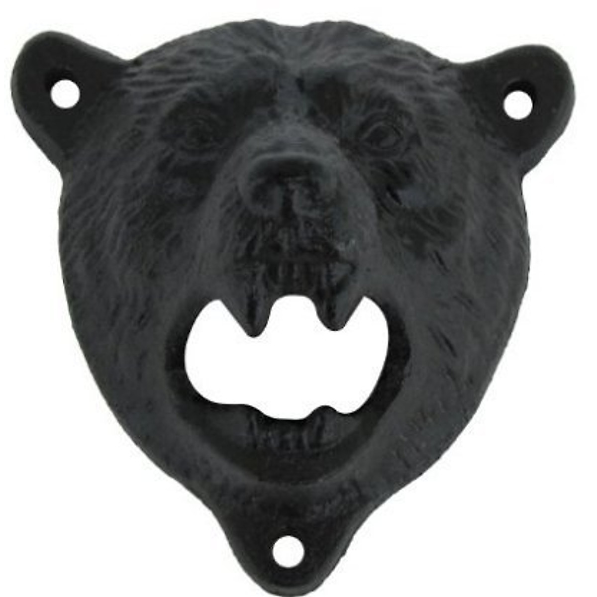 WISH HALLY WOOD Bottle Opener, Iron Bear Teeth Wall Mount Bottle Opener and Cap Catcher Set (Black Bear Opener + Black Catcher)