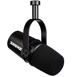 Shure MV7 USB Microphone for Podcasting, Recording, Live Streaming & Gaming, Built-in Headphone Output, All Metal USB/XLR Dynamic Mic, Voice-Isolating Technology, TeamSpeak & Zoom Certified – Black