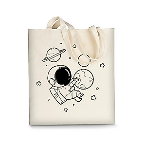 AUSVKAI Cute Canvas Tote Bag Aesthetic For Women Astronaut Space Grocery Bags Cotton Beach Totes Gift