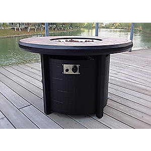 Pebble Lane LIving 42" Natural Slate and Copper Top Outdoor Propane Gas Fire Pit Table: Powder-Coated Black Frame