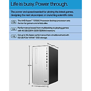 HP Pavilion Desktop Computer PC, AMD Ryzen 7 Processor, AMD Radeon Graphics, 16 GB SDRAM, 512 GB PCIe SSD, Windows 11 Pro OS, 9 USB Ports, High-Performance Wi-Fi & Bluetooth, (TP01-2062,2022)