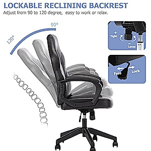 Office Chair, Ergonomic High Back Computer Chair Height Adjustable Desk Chair Faux PU Leather Chair with Armrest Padded and Lumbar Support, Black